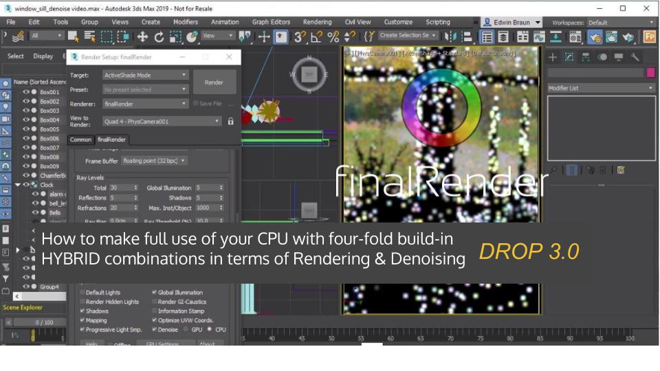 finalRender DROP 3 release: Mix and match CPU and GPU denoising previews, post-effects, finals ...
